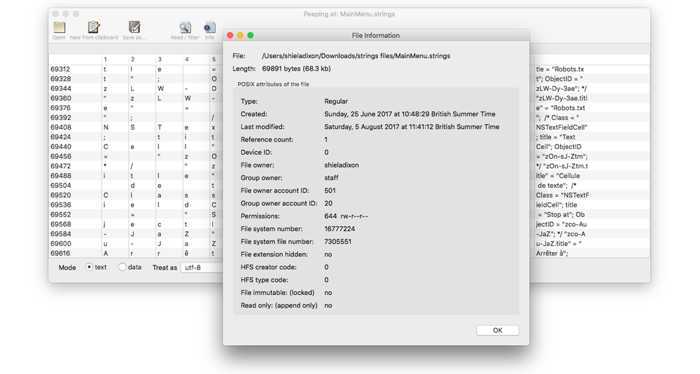 Peep for Mac OSX - View any file in detail, view / save in any text encoding